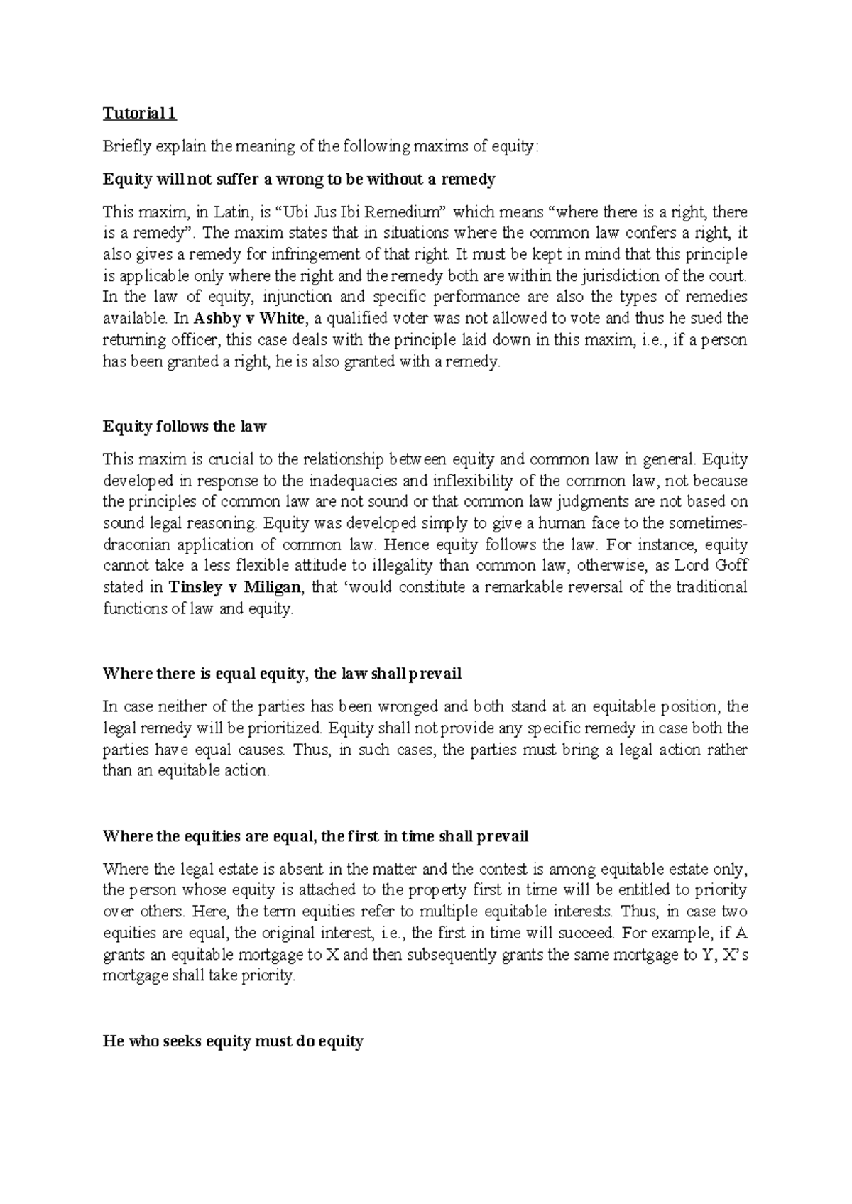 Tutorials 1 & 2 - Tutorial 1 Briefly explain the meaning of the ...