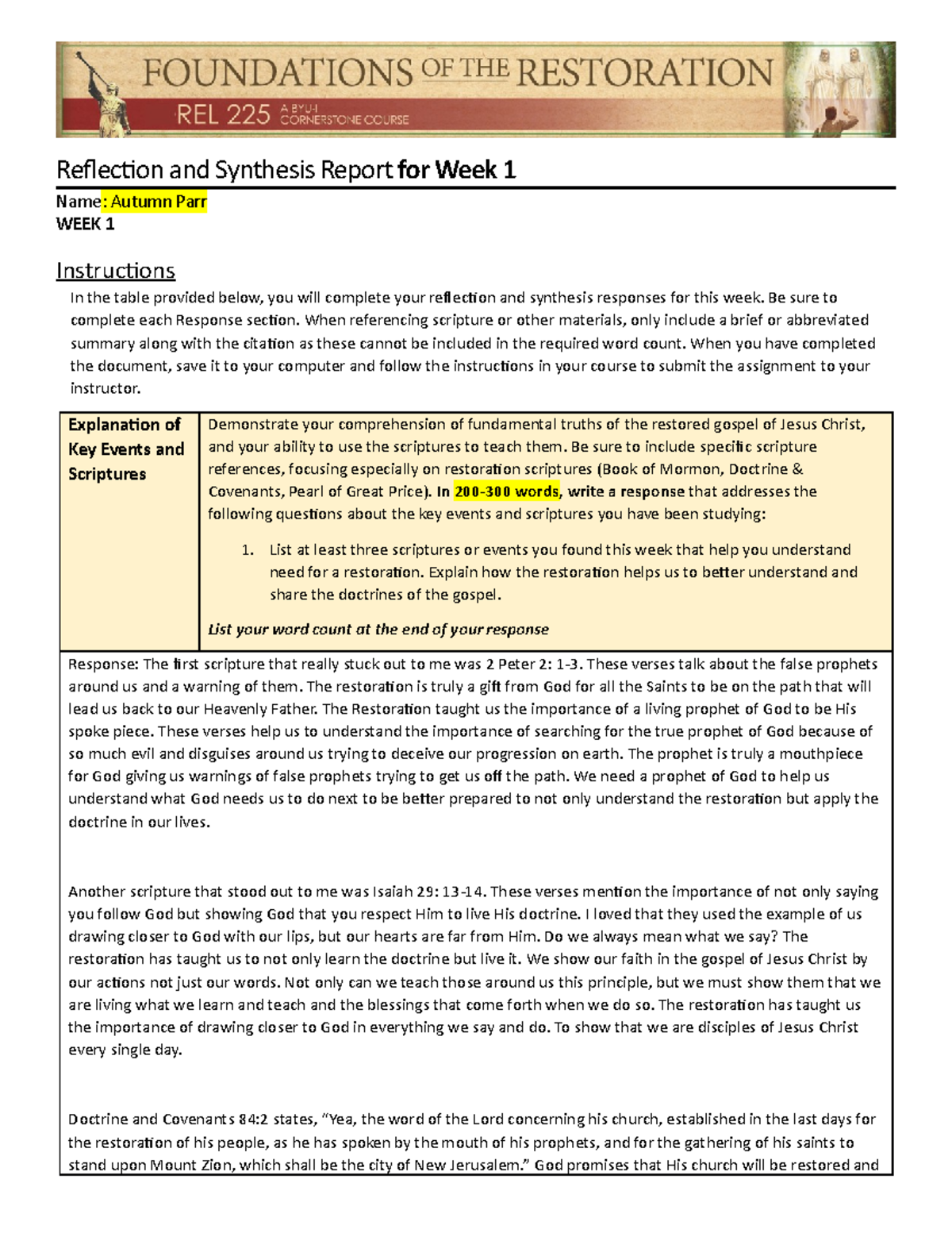 Rel225c doc Week 1 Reflection-PARR - Reflection and Synthesis Report ...