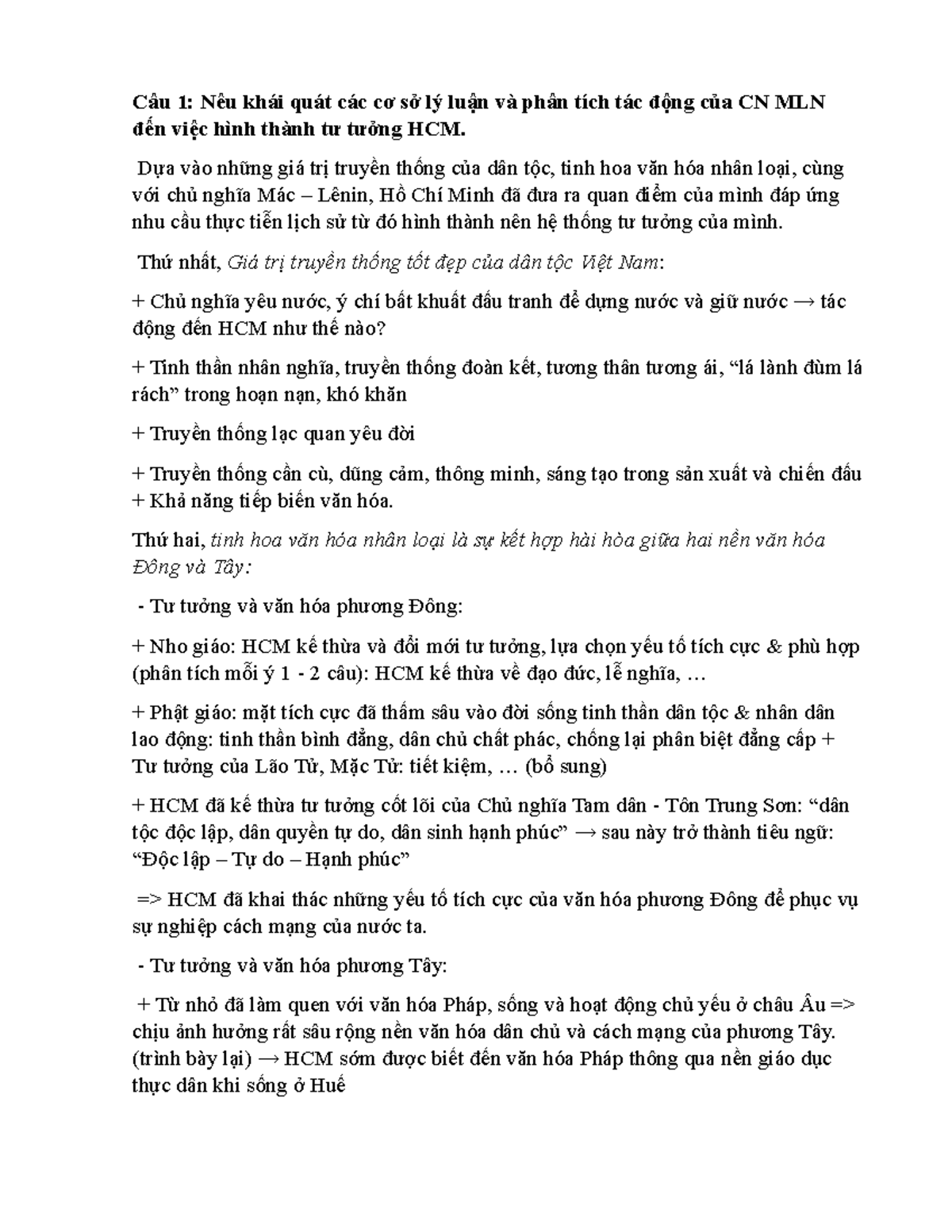 Tư tưởng hcm - khlljfđ - Câu 1: Nêu khái quát các cơ sở lý luận và phân ...
