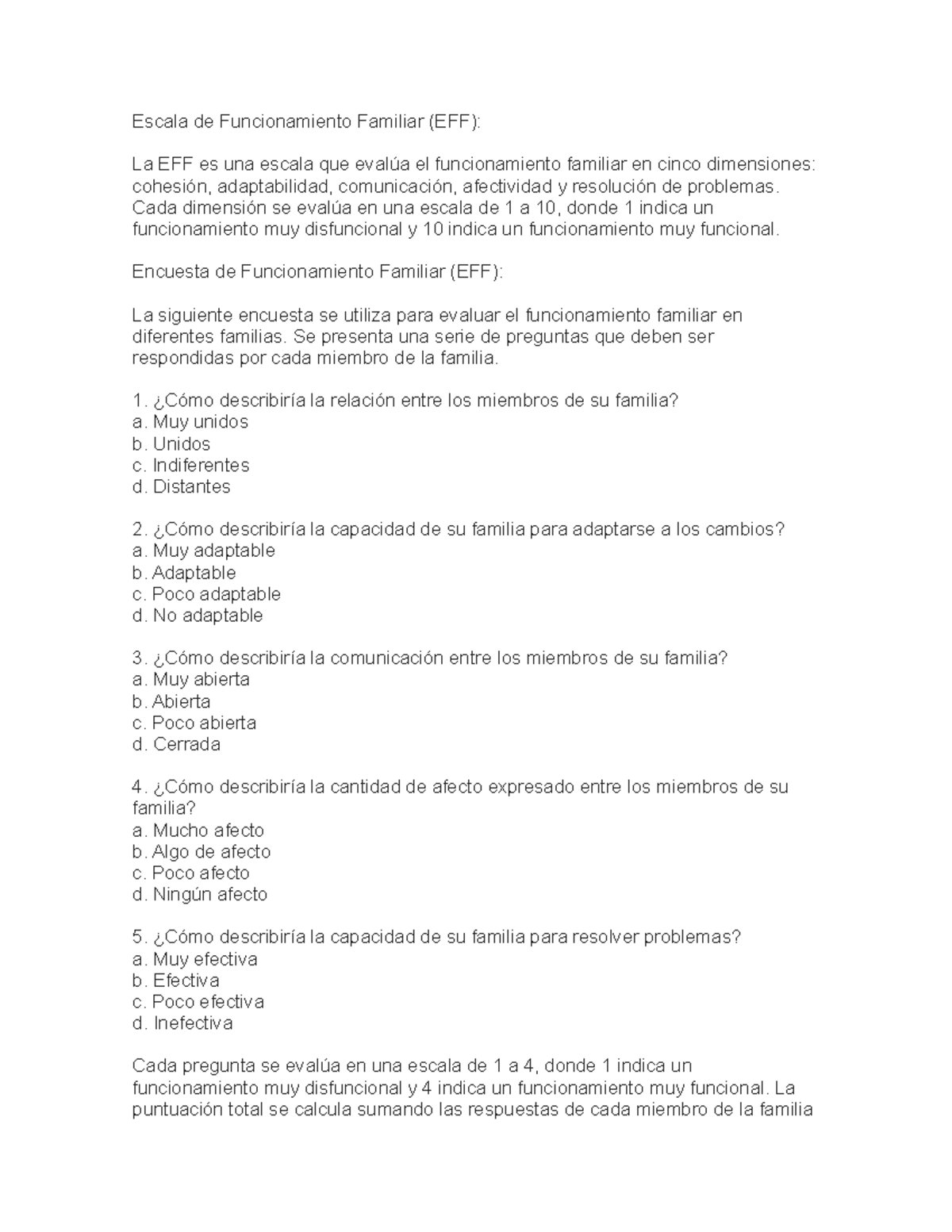 Escala de Funcionamiento Familiar - Cada dimensión se evalúa en una ...