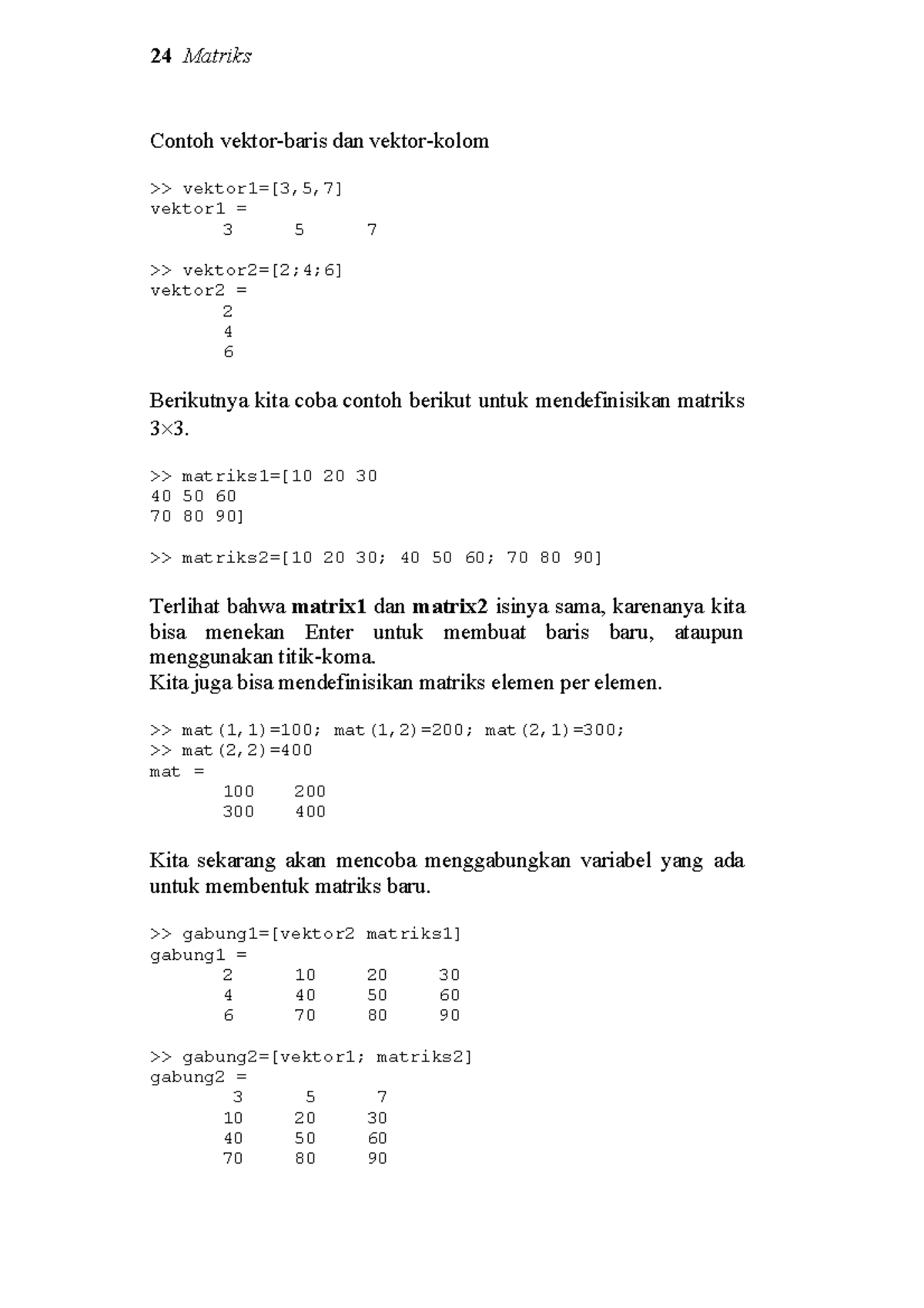 29.-mathlab[1]-11 - 24 Matriks Contoh vektor-baris dan vektor-kolom ...