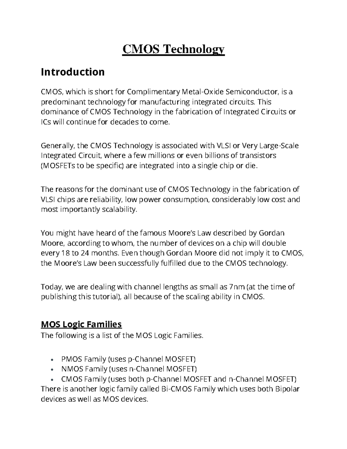 CMOS1 - CMOS Technology Introduction CMOS, which is short for ...