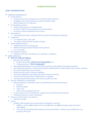 Evidence Outline - Evidence: Class 1: Types of Courtroom Evidence ...