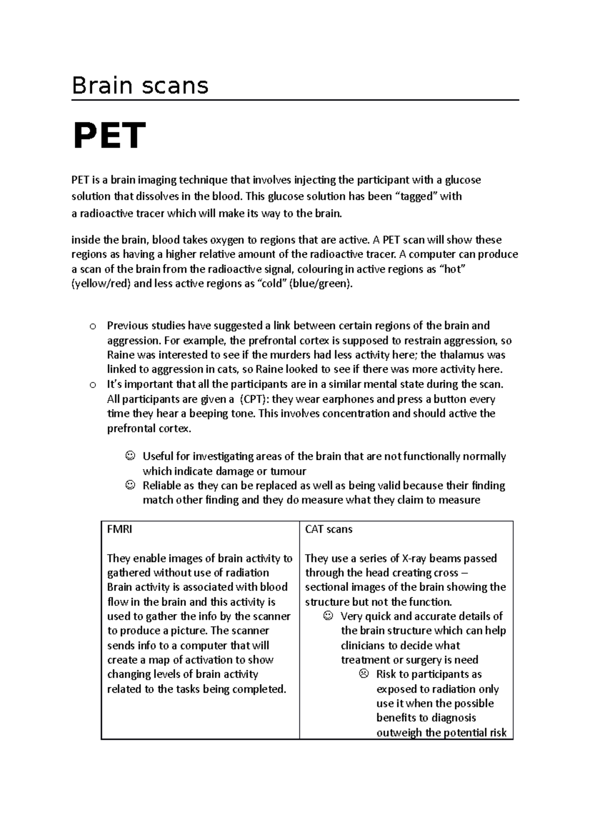 Brain scans - edexcel biopsychology AS/A level - Brain scans PET PET is ...