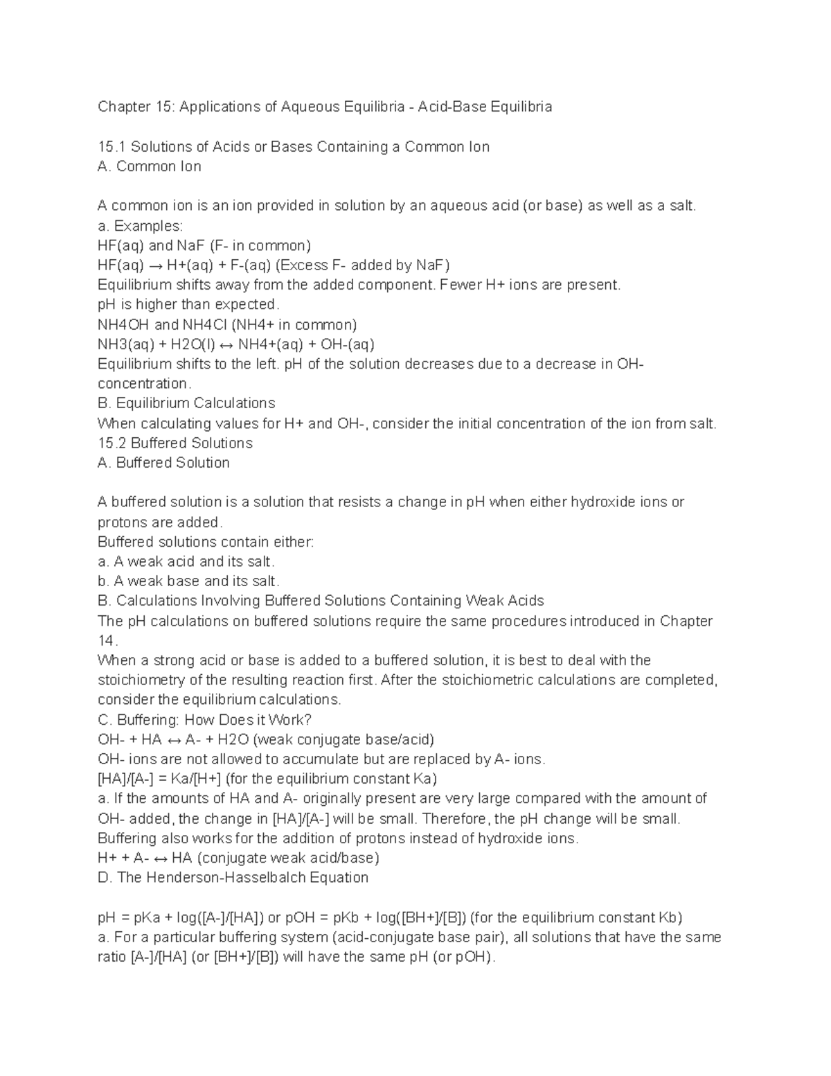 Chapter 15 - Applications of Aqueous Equilibria - Common Ion A common ...