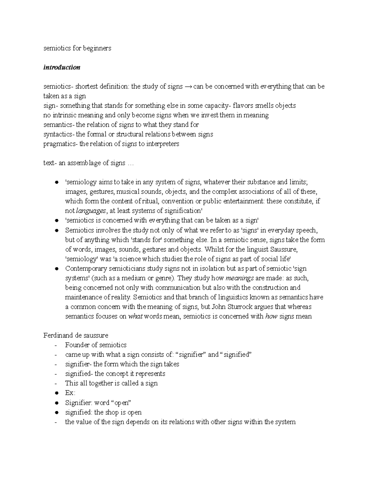 CCT210 - lecture notes - semiotics for beginners introduction semiotics ...