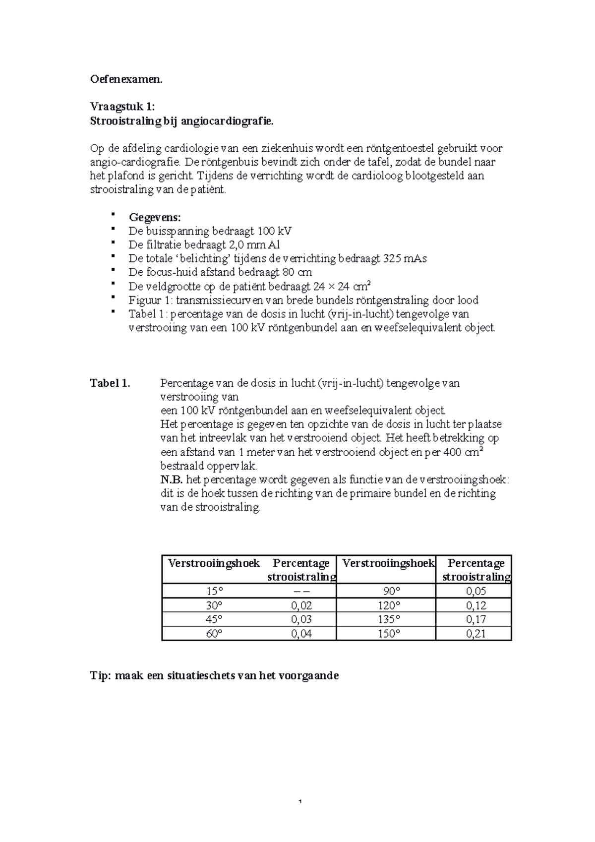 Z1 oefenexamen vraagstuk 1 - Oefenexamen. Vraagstuk 1: Strooistraling ...