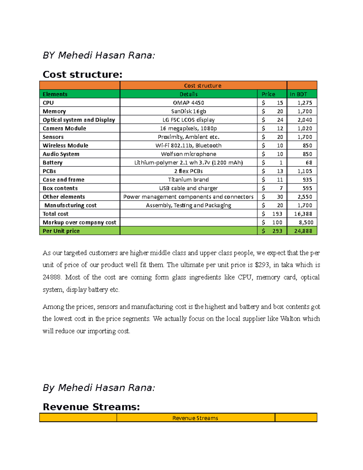 Cost structure and revenue streams - BY Mehedi Hasan Rana: Cost ...