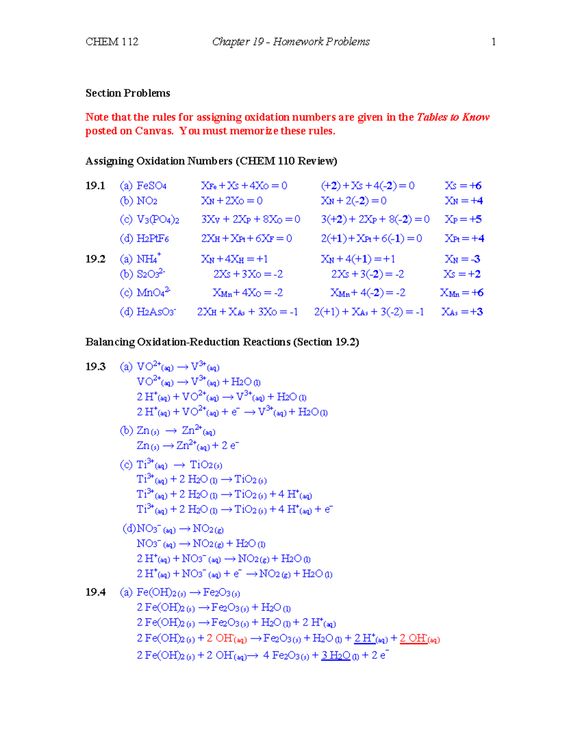Chap 19 HW Solutions - Section Problems Note that the rules for ...