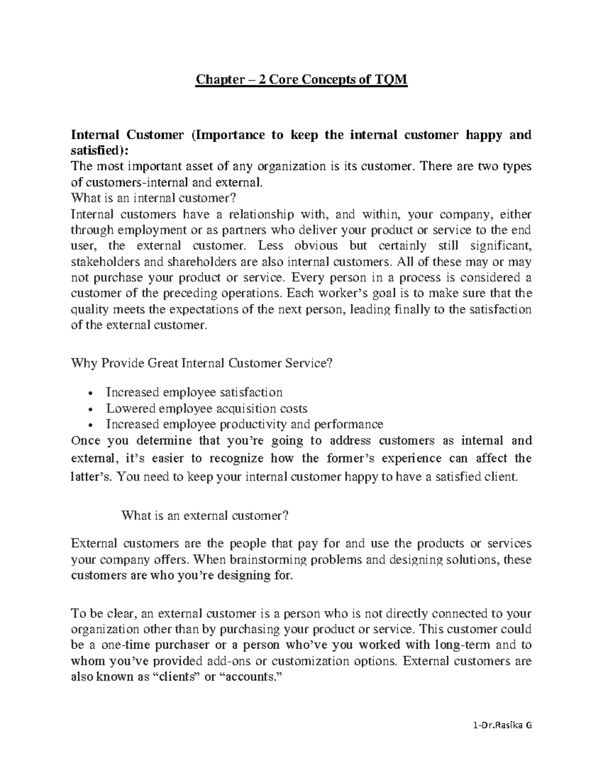 Chapter 2 Core concepts of TQM - Chapter – 2 Core Concepts of TQM ...