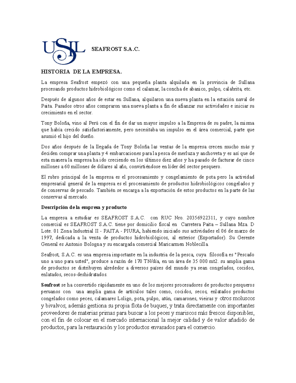 328759853 Seafrost s Imprimir - SEAFROST S.A. HISTORIA DE LA EMPRESA ...