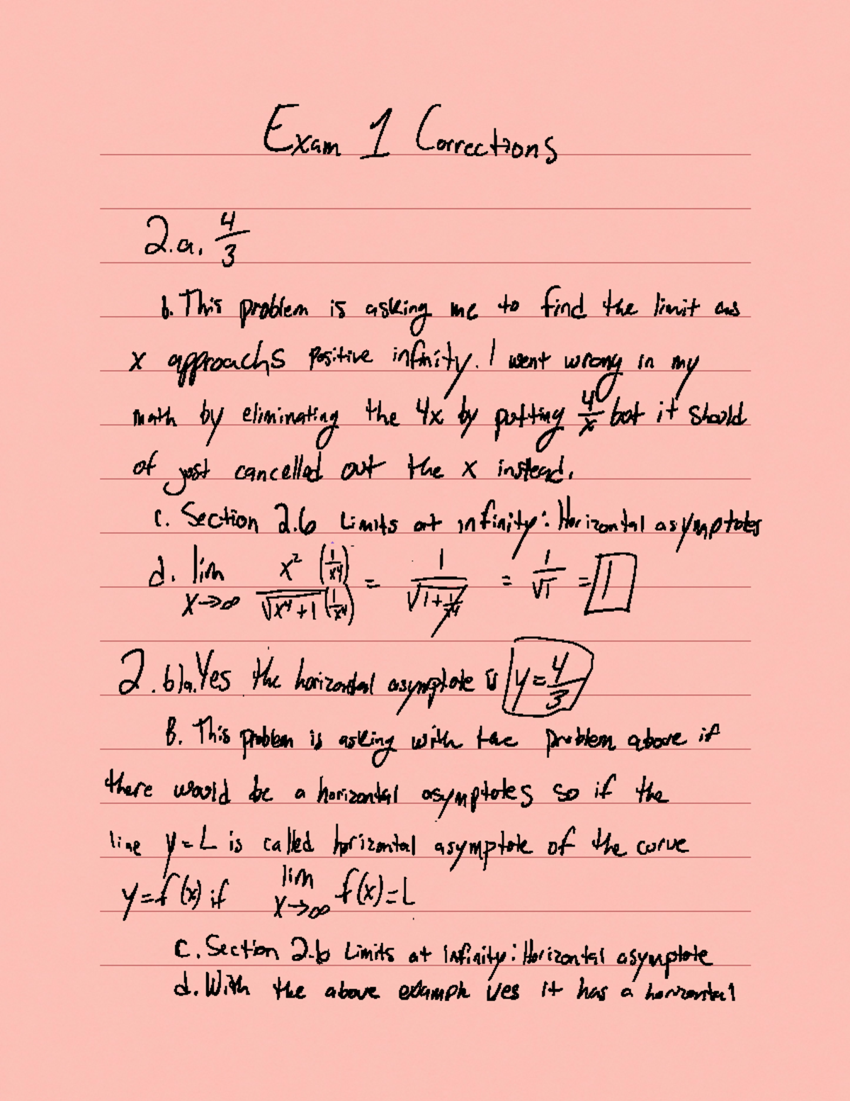 Exam fixes - Exam 1 Corrections 2 a I b This problem is asking me to ...