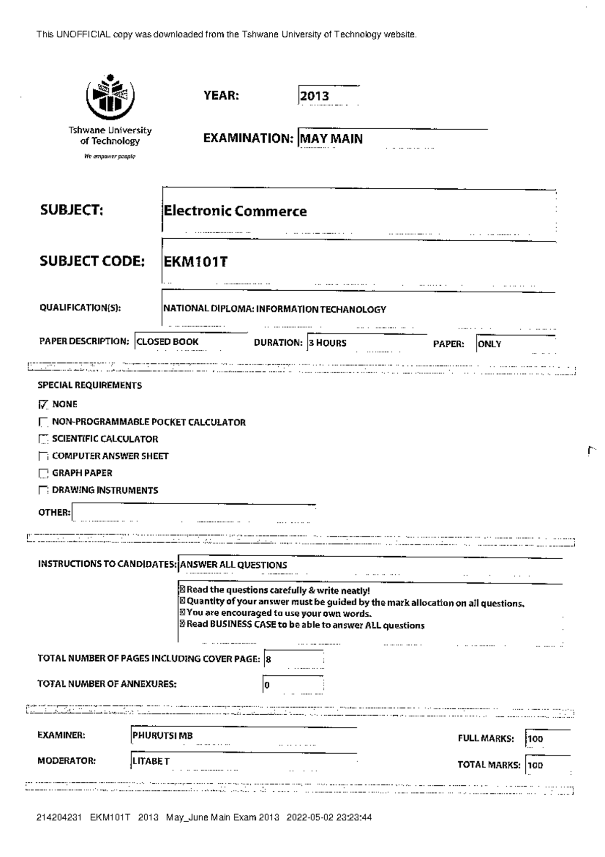 EKM101T 7 - Practice - EKM101T - TUT - Studocu