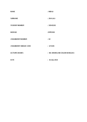 ENG2604 Assignment 1 - Copy - SURNAME : Zikalala NAME : Mbali STUDENT ...