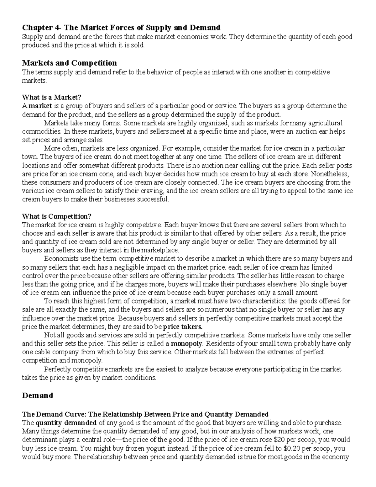Chapter 4- Supply & Demand - Chapter 4- The Market Forces of Supply and ...