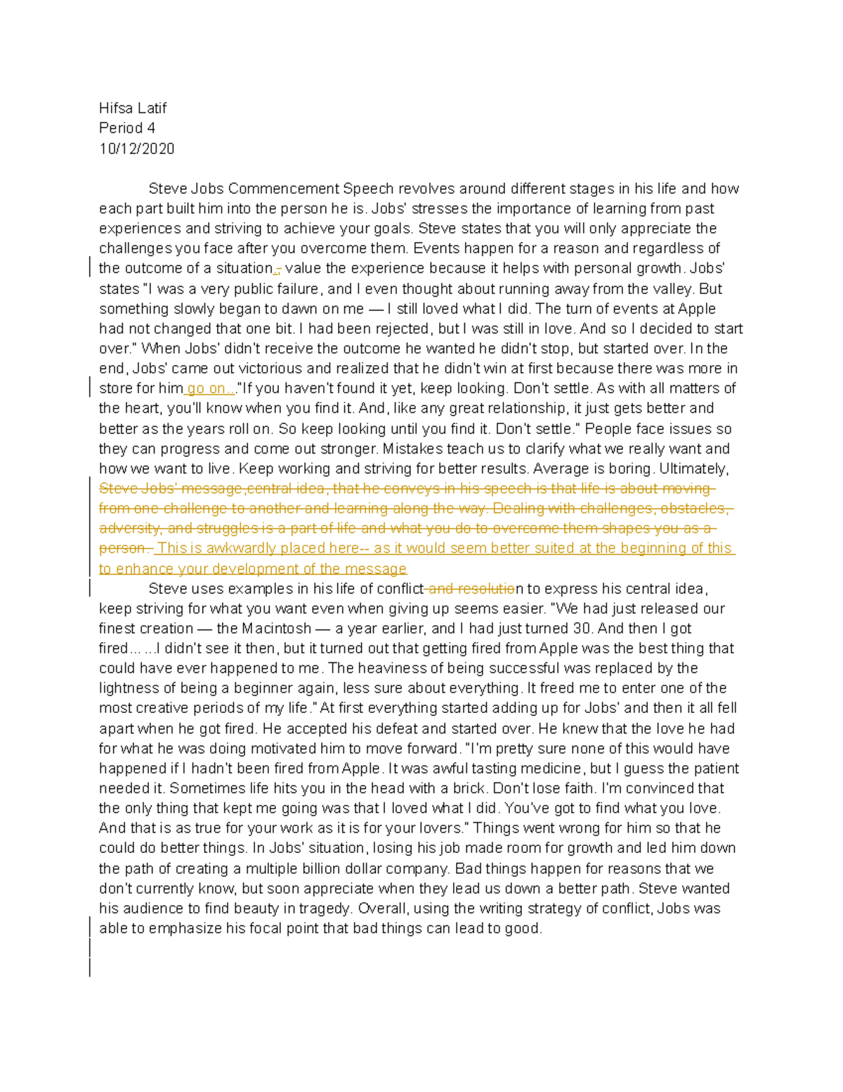 Hifsa Latif - Exam - Text Analysis Response - Steve Jobs Commencement ...