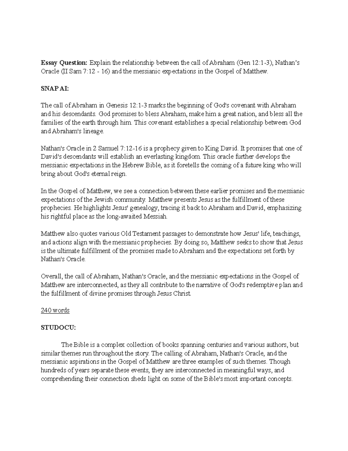 Theo 202 final exam - Essay Question: Explain the relationship between ...