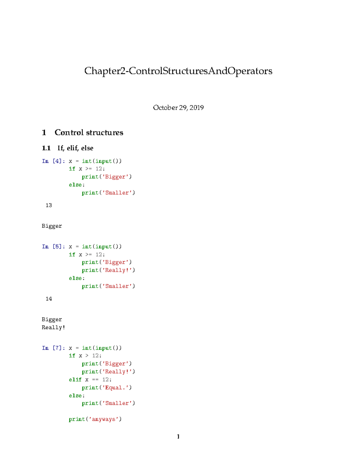 Chapter 2 Control Structures And Operators Chapter2 Controlstructuresandoperators October 29