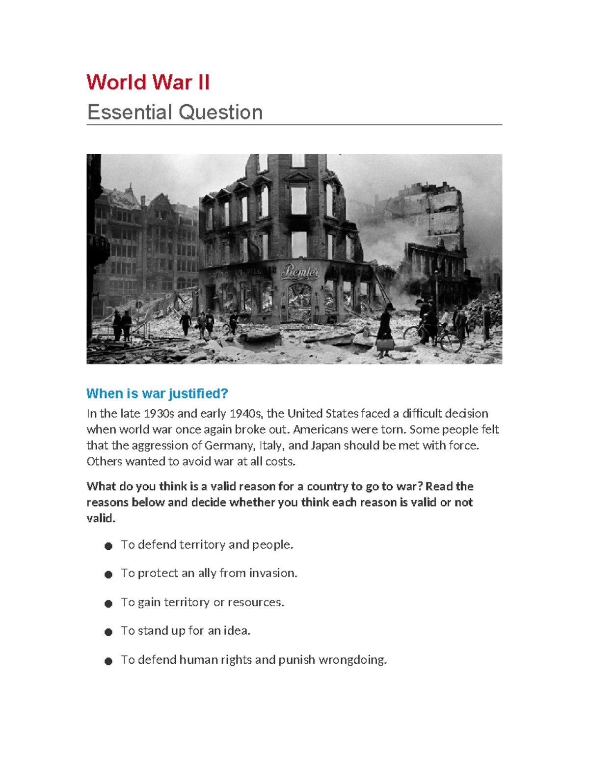 When is War Justified - WWII Essential Question - World War II ...