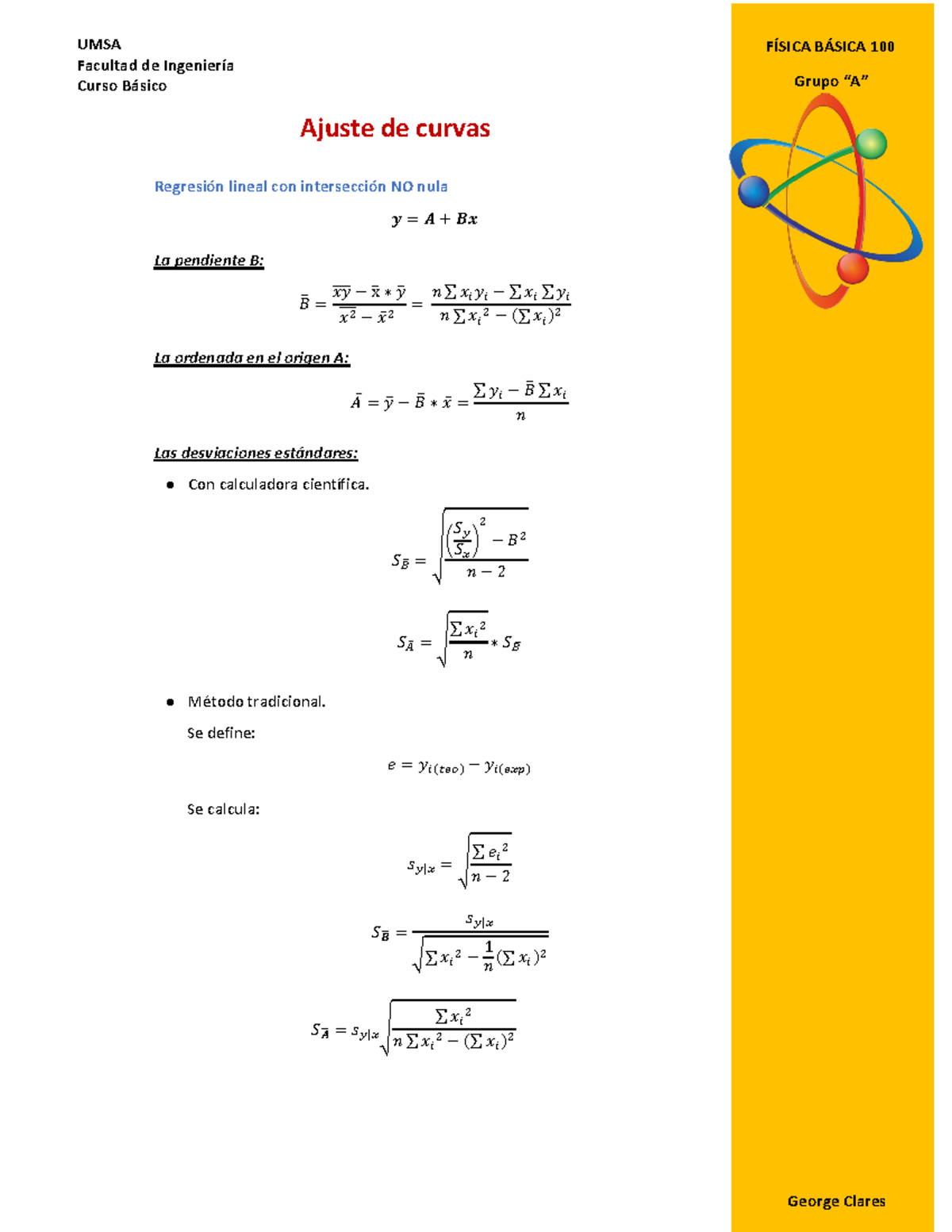 Formulario Ajuste de Curvas - Facultad de IngenierÌa Curso B·sico ...