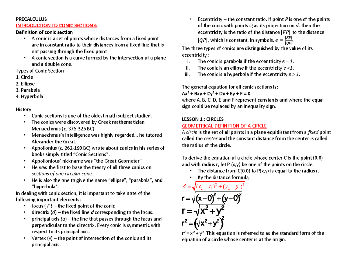 Precalculus - Lecture notes 1-2 - Science, Technology, Engineering, and ...