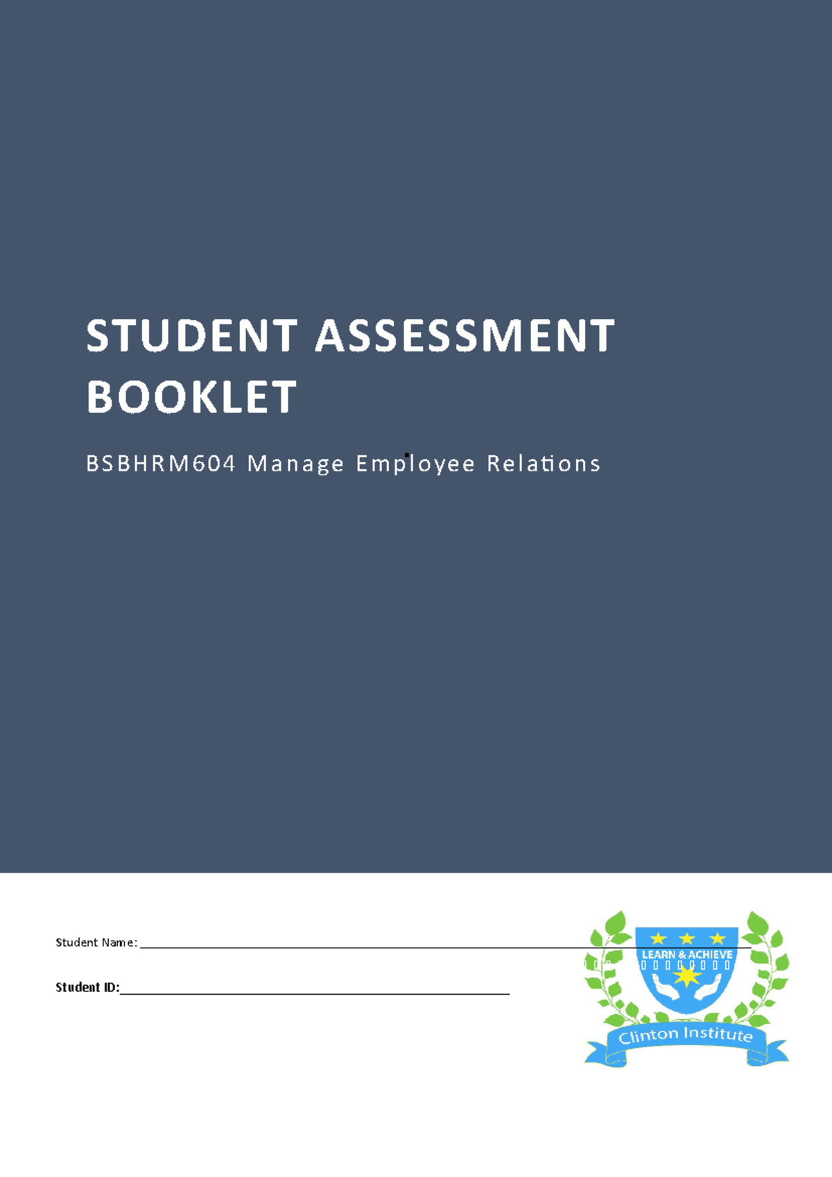 Bsbhrm 604 - Student Assessment Booklet - STUDENT ASSESSMENT BOOKLET B ...