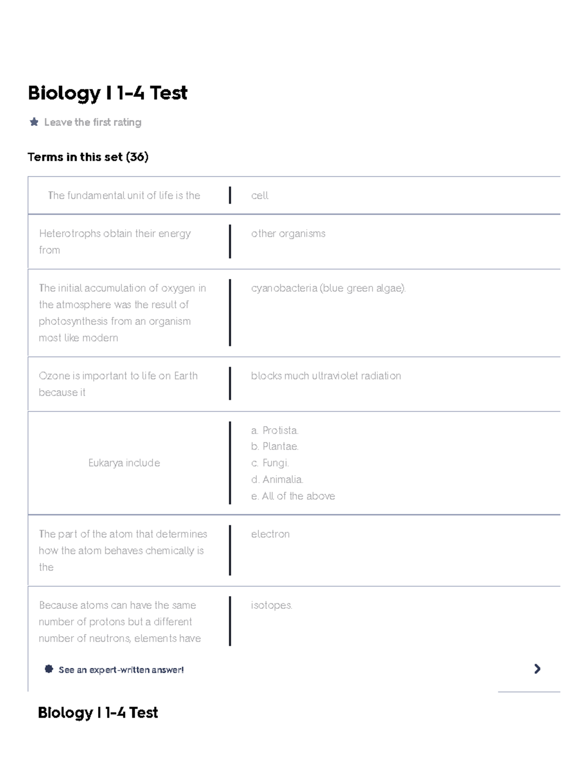 Biology I 1-4 Test Flashcards Quizlet - Biology I 1-4 Test Leave the ...