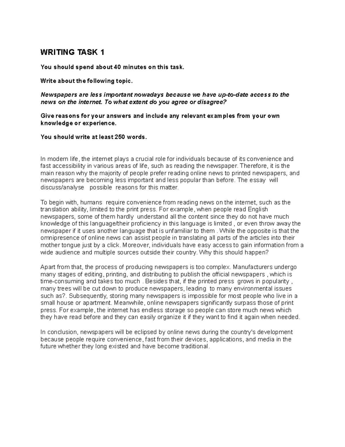 A4 AADADADAD12ADA - WRITING TASK 1 You should spend about 40 minutes on ...