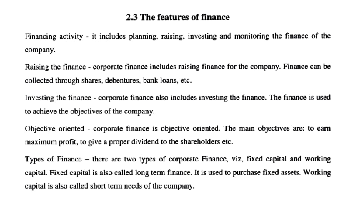 Features of finance - Lecture notes B.com - 2 The features of finance ...