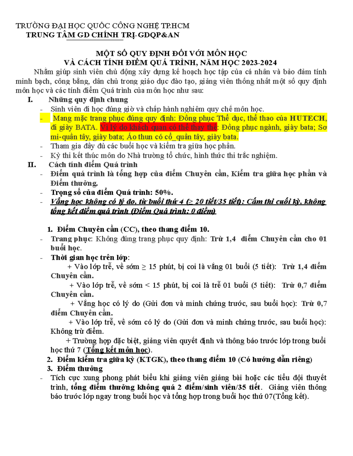 Quy Dinh Mon hoc 02 - sdsfff - TRƯỜNG ĐẠI HỌC QUỐC CÔNG NGHỆ TP TRUNG TÂM GD CHÍNH TRỊ-GDQP&AN ...