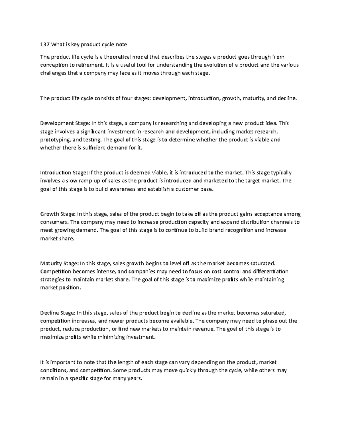 137 What is key product cycle note - It is a useful tool for ...