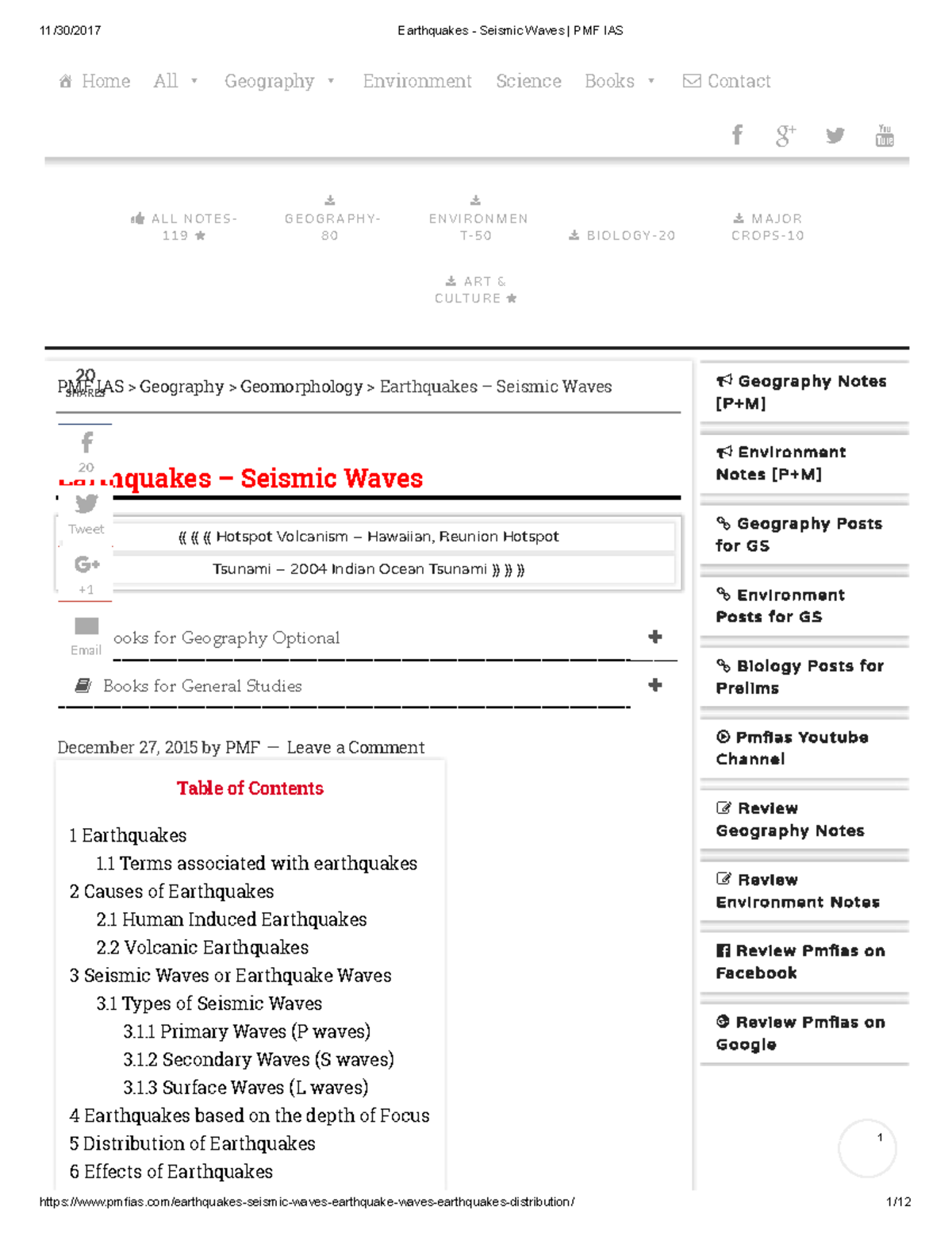 Earthquakes - Earthquake notes types - PMF IAS > Geography ...