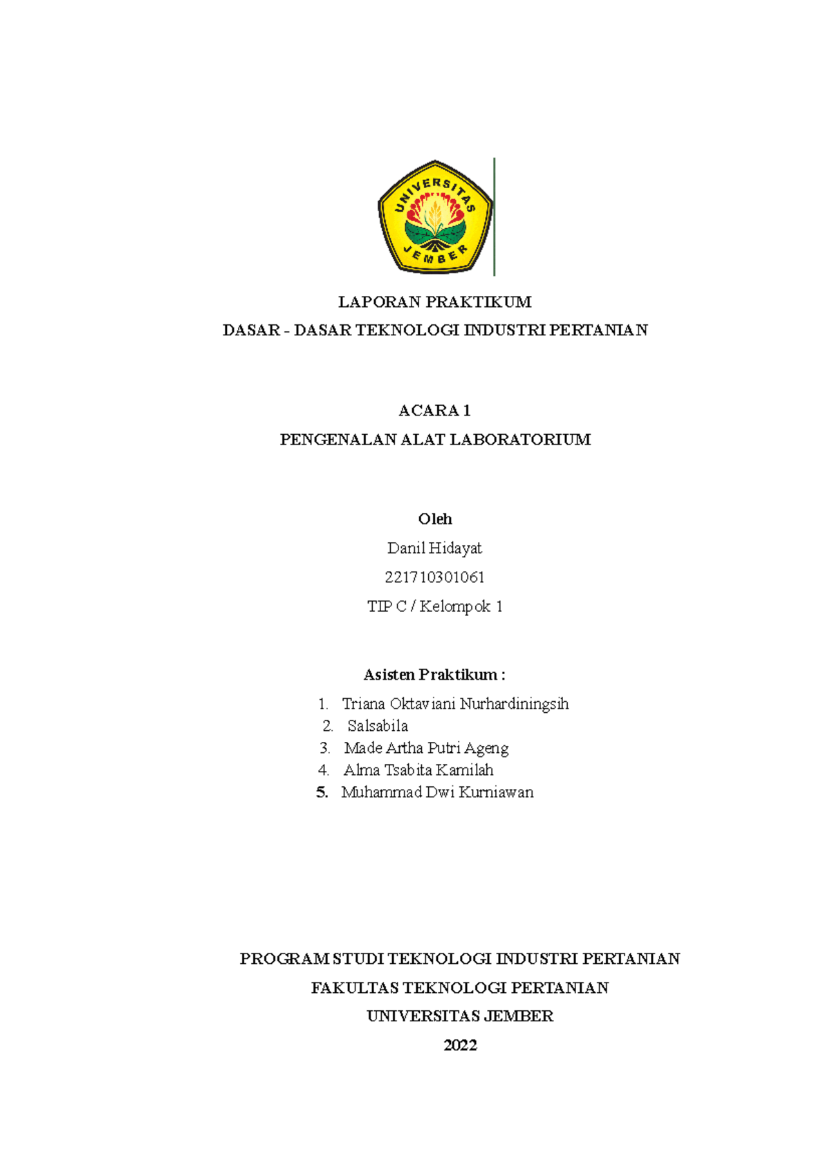 Laporan Praktikum Danil - LAPORAN PRAKTIKUM DASAR - DASAR TEKNOLOGI ...
