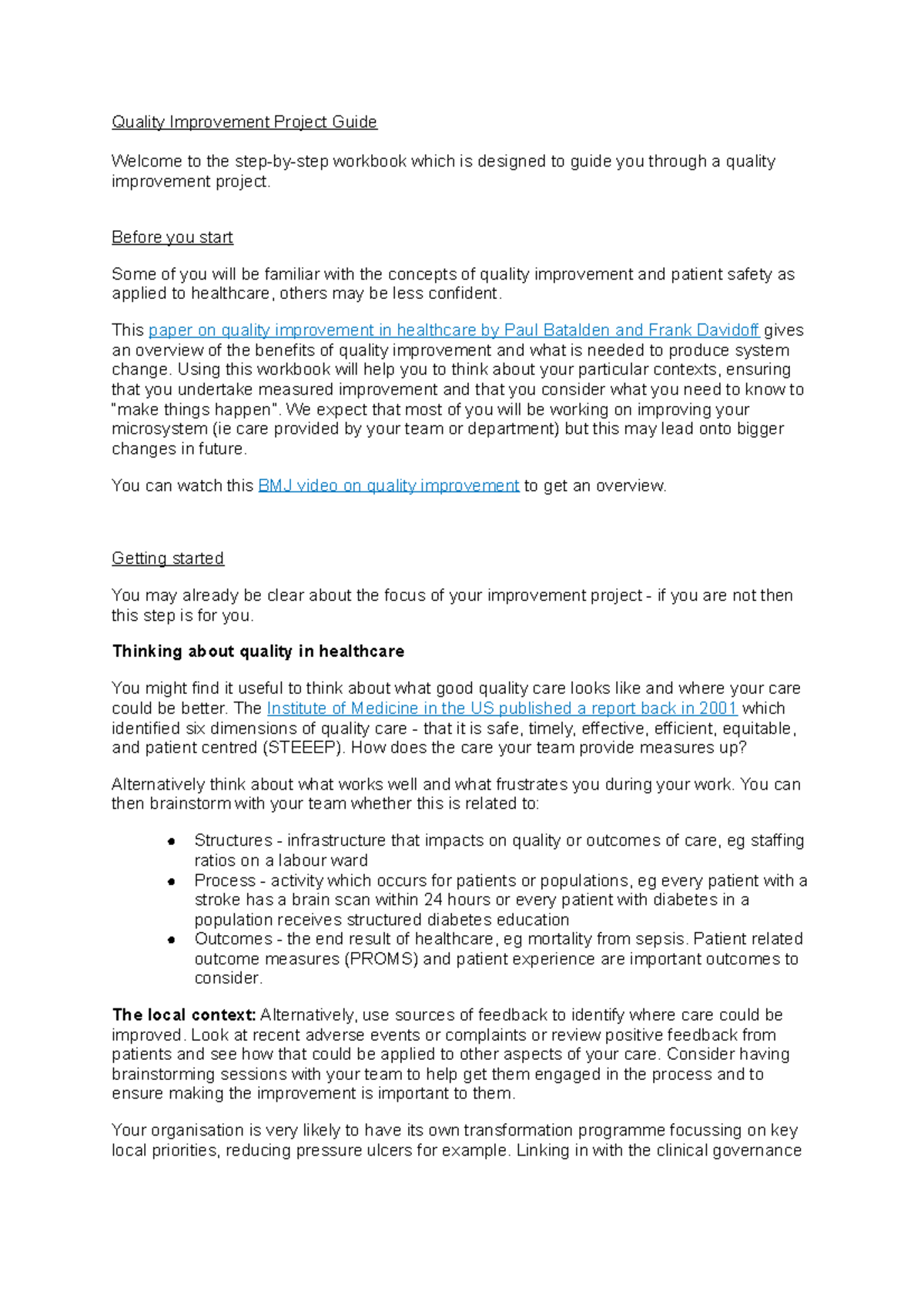 Qualityimprovementprojectguide - Quality Improvement Project Guide Welcome to the step-by-step ...