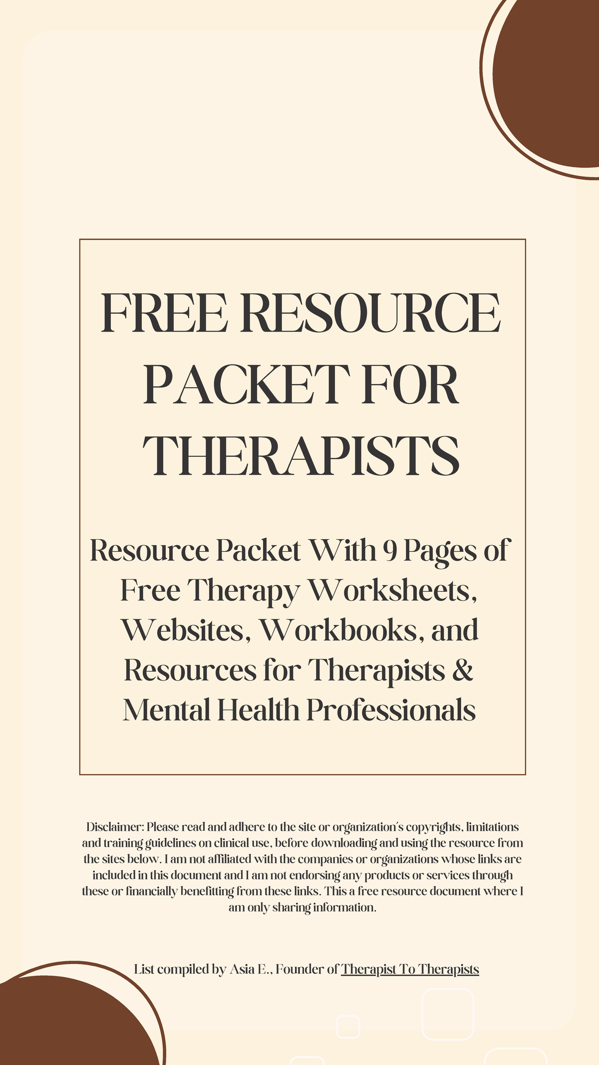 Free Therapist Resource Packet - Resource Packet With 9 Pages of Free ...