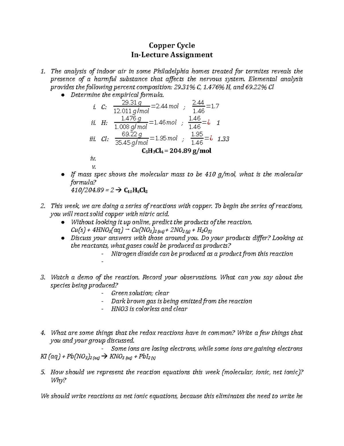 Godpr 3a Copper Cycle - In Lecture - Copper Cycle In-Lecture Assignment ...