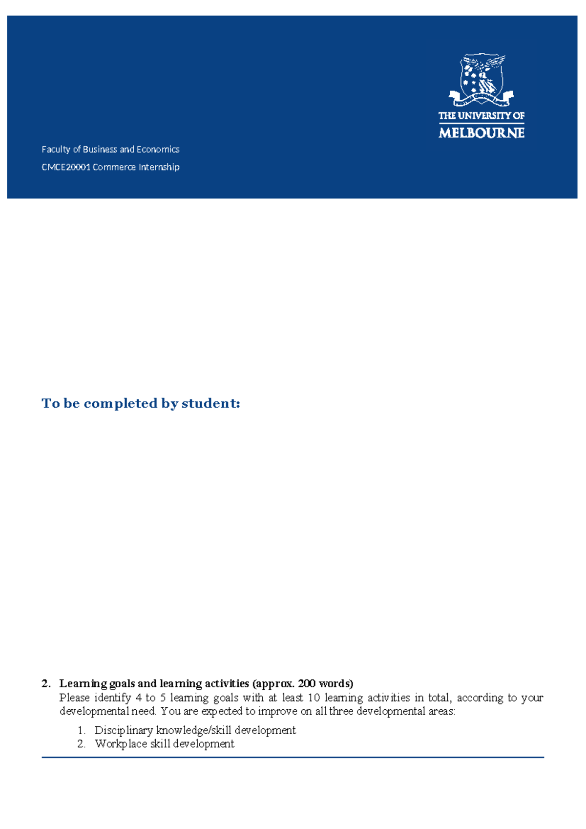 Internship Plan Template - CMCE20001 - Internship Plan To be completed ...