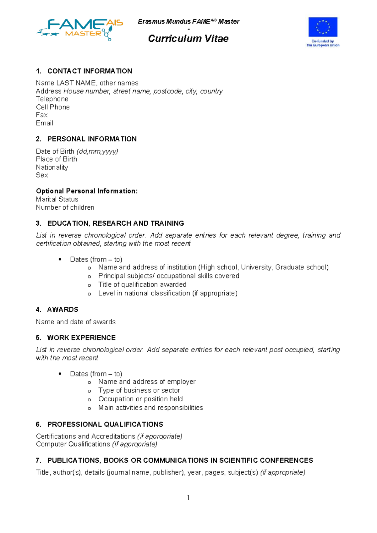 Fameais master cv template-wecompress - Erasmus Mundus FAMEAIS Master ...