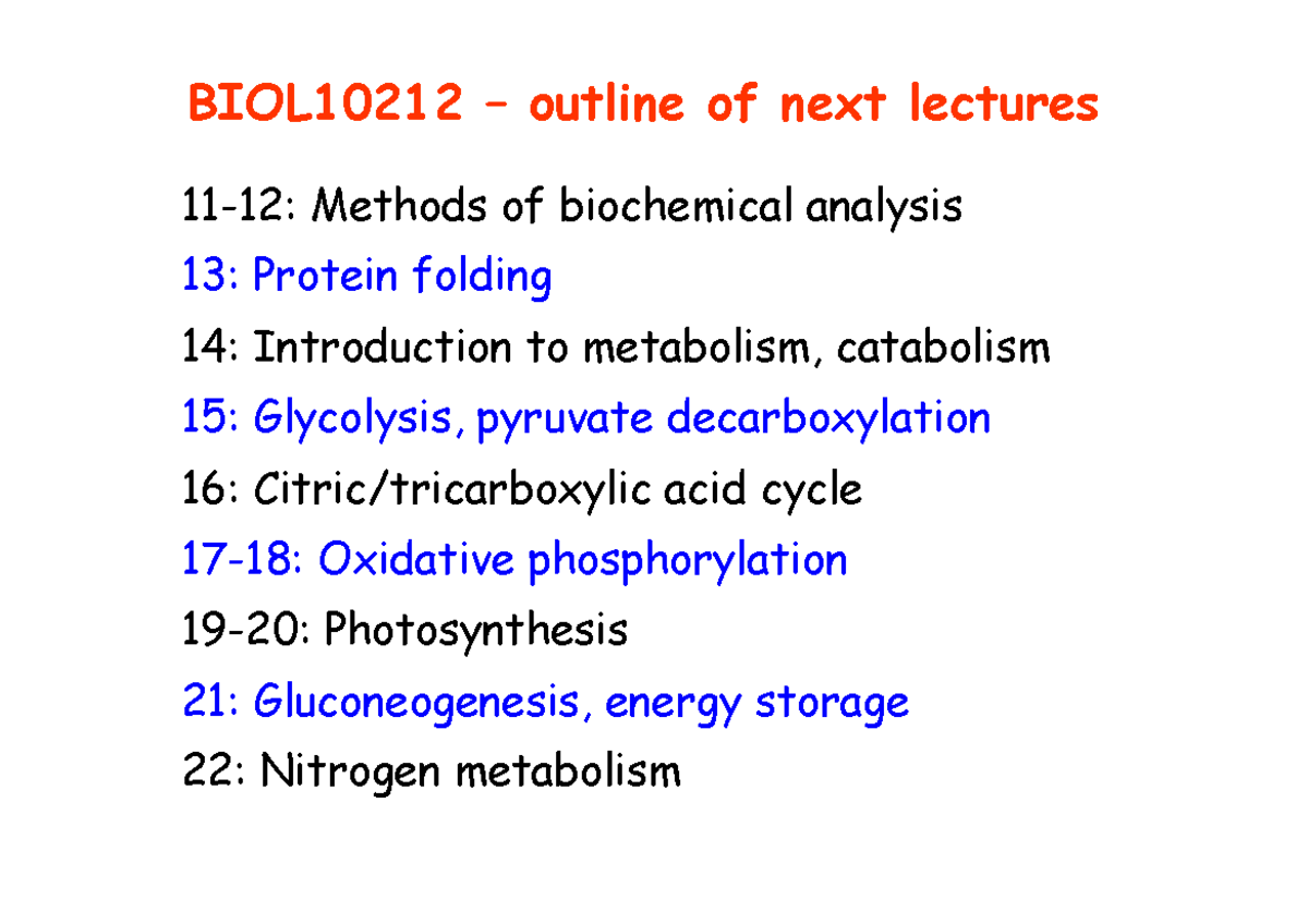 BIOL10212-L11 2024 - lecture 11 - BIOL10212 – outline of next lectures ...