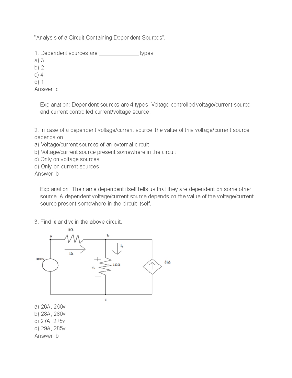 Electric circuit - “Analysis of a Circuit Containing Dependent Sources ...