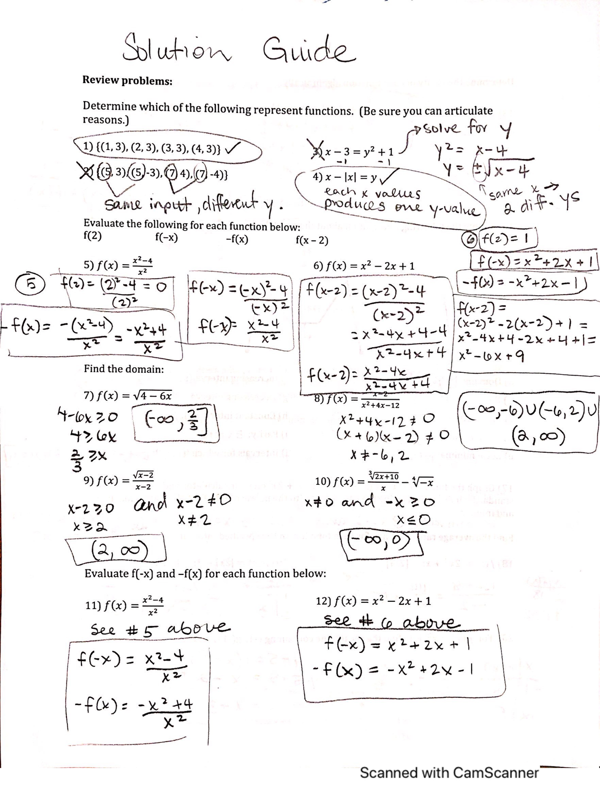 Unit 1 Test Review Solution guide - Solution Guide Review problems ...