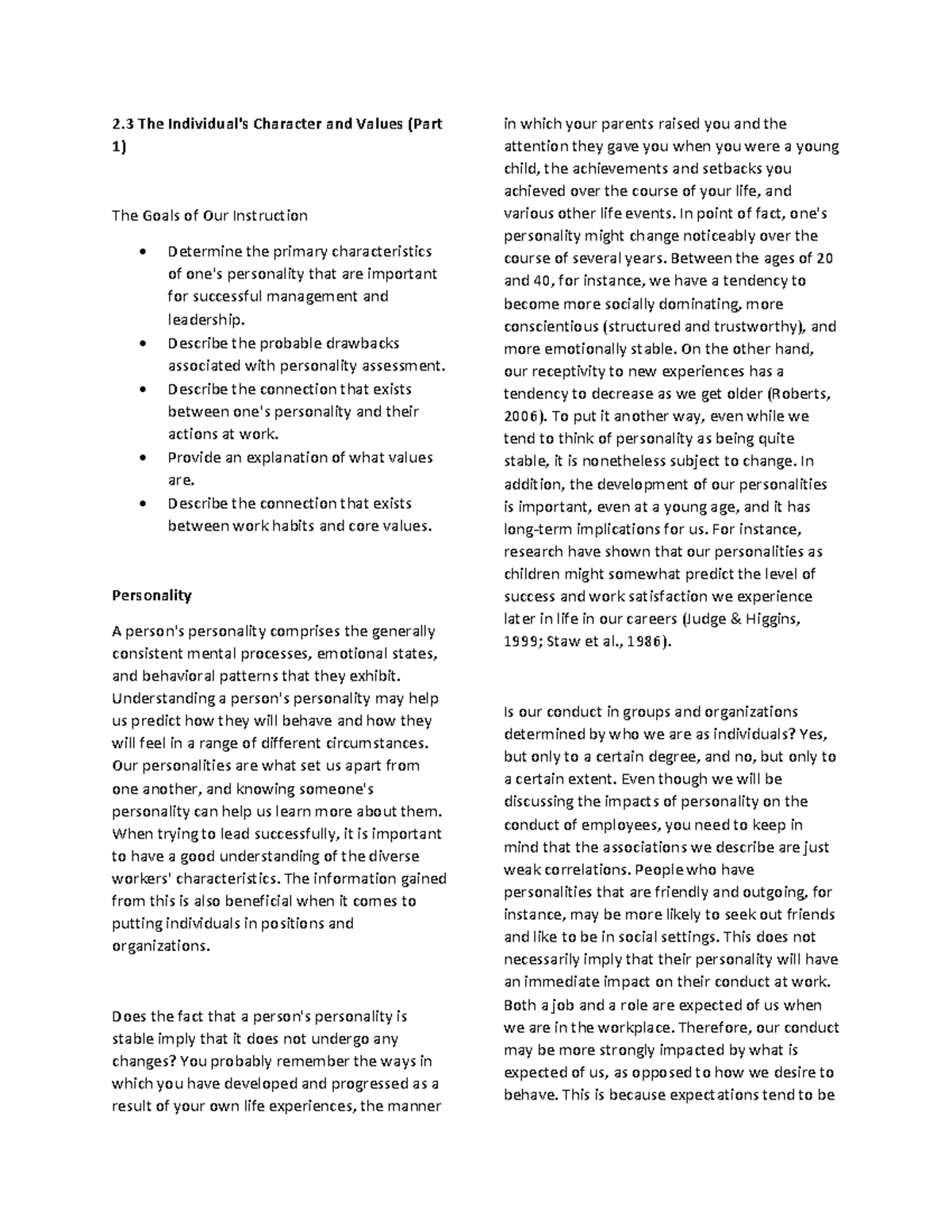 2.3 The Individual's Character and Values (Part 1) - 2 The Individual's ...