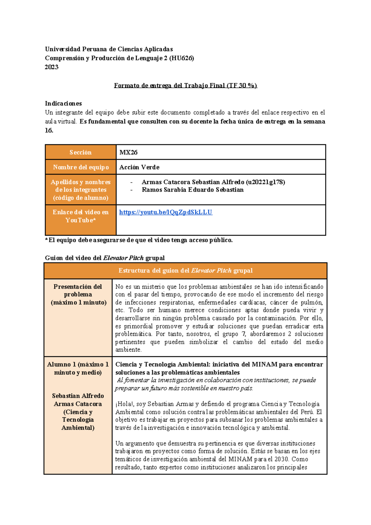 Trabajo Final Grupo 7 CPL2 - Universidad Peruana de Ciencias Aplicadas Comprensión y Producción ...