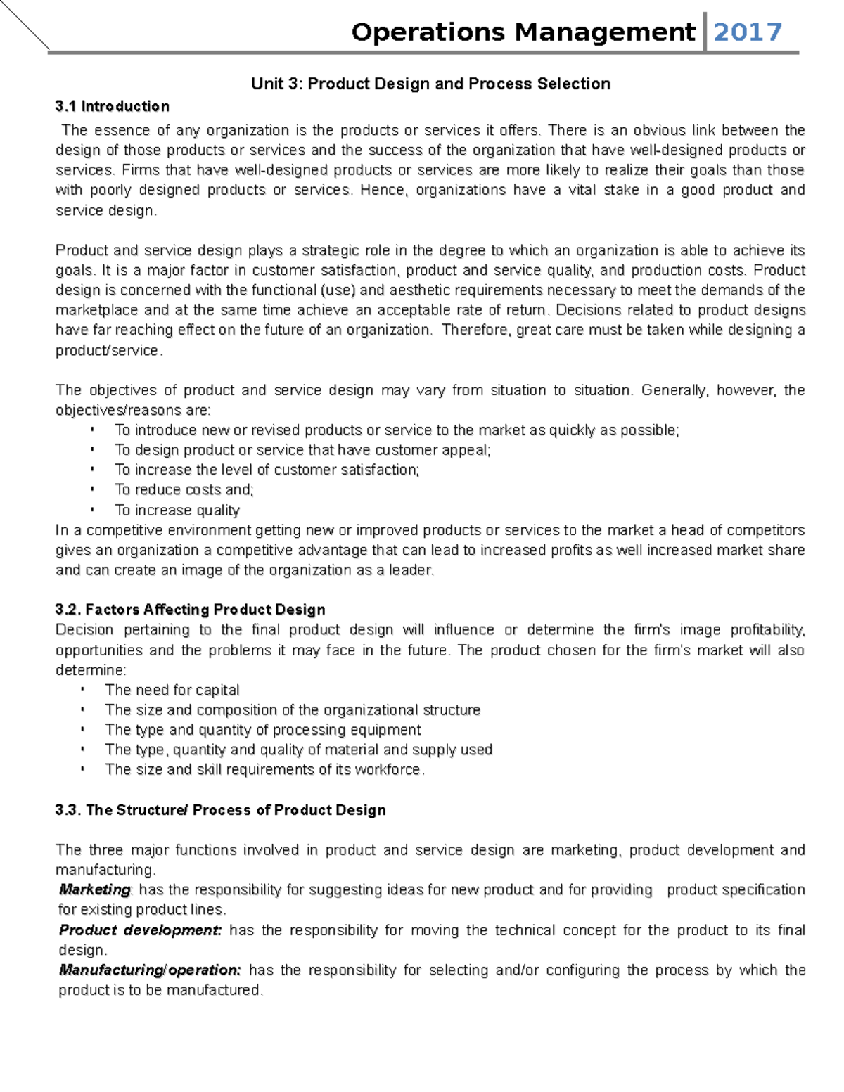 Operations mgt Unit 3 - project managenet - Unit 3: Product Design and ...