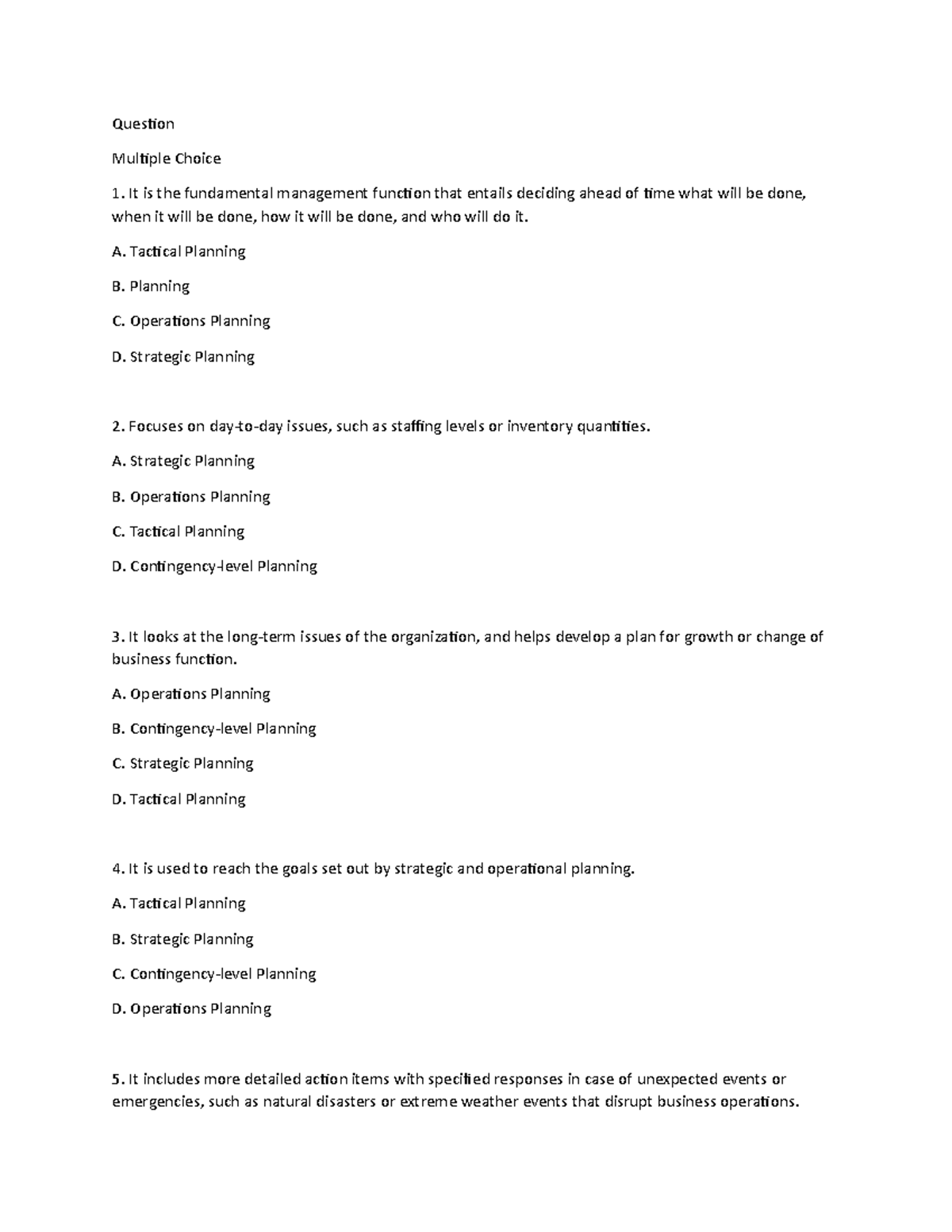 Managerial science - Question Multiple Choice It is the fundamental ...
