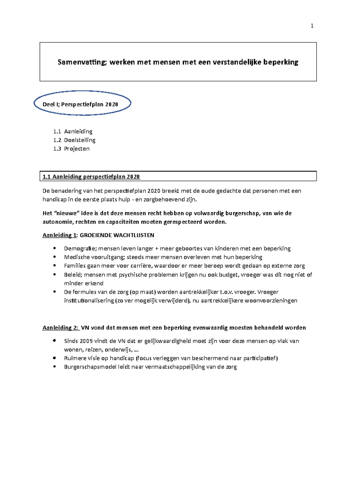 Samenvatting verstandelijke beperking - Samenvatting; werken met mensen met een verstandelijke ...