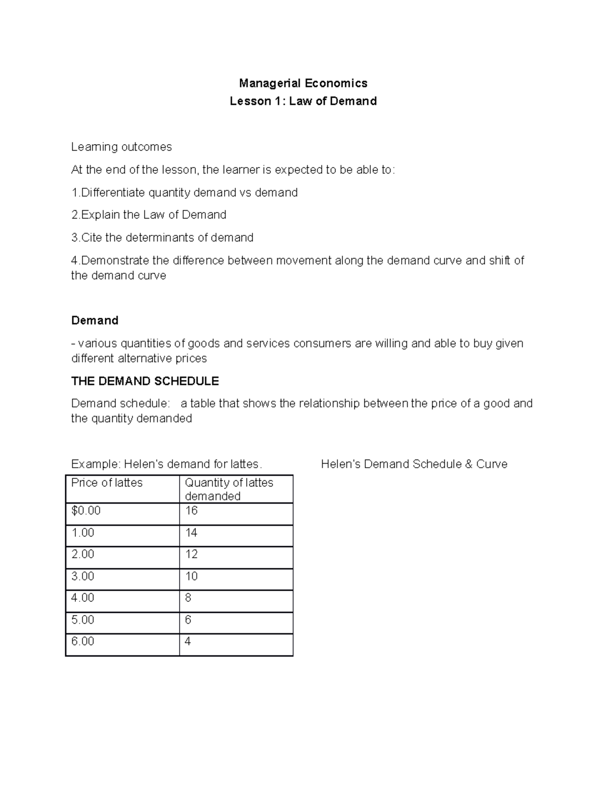 Managerial Economics- lesson 1 - Managerial Economics Lesson 1: Law of ...