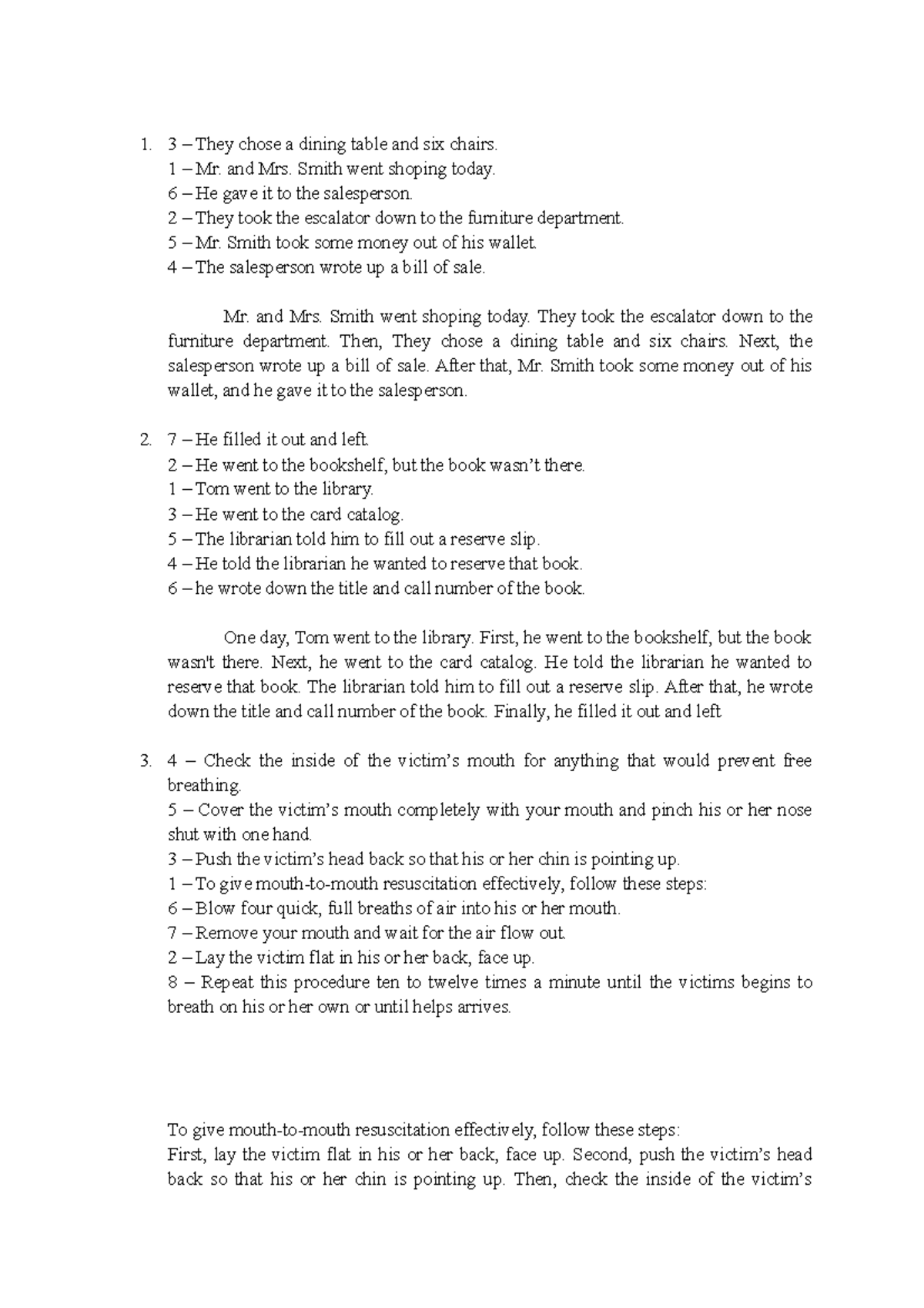 Writing Assignment 1 - 3 – They chose a dining table and six chairs. 1 ...