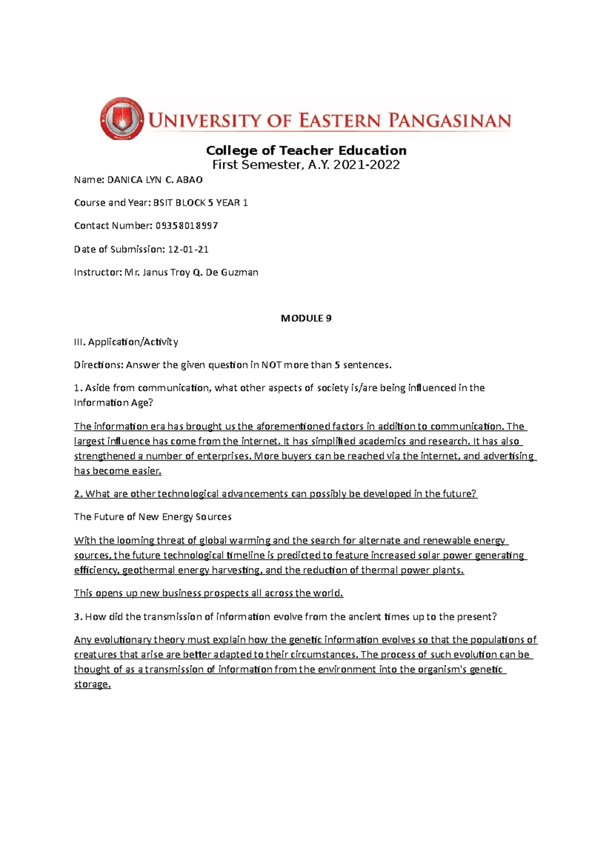 STS Module 9 Activity AND Assessment - College of Teacher Education ...