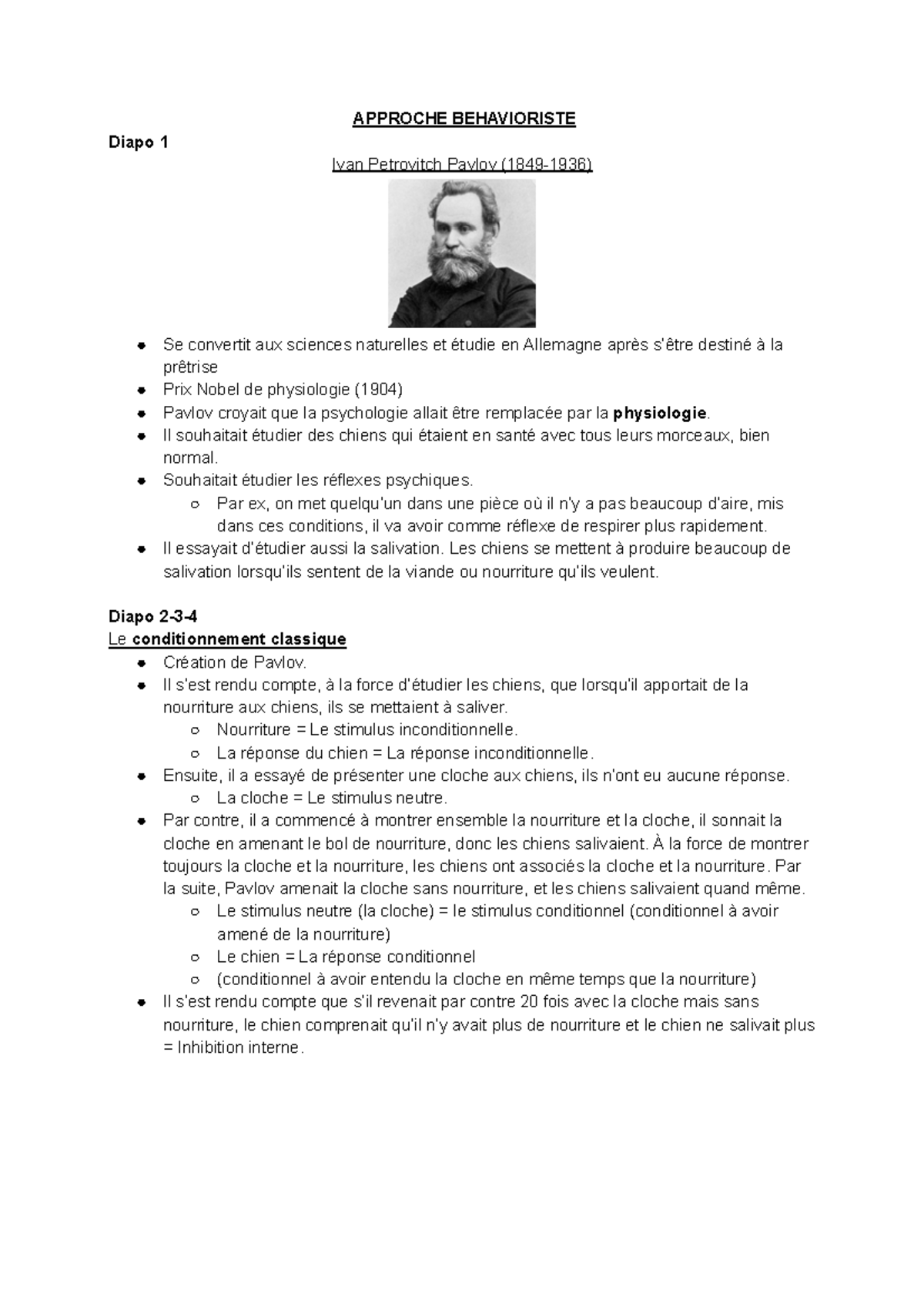 Cours 1; Approche Behavioriste - APPROCHE BEHAVIORISTE Diapo 1 Ivan ...